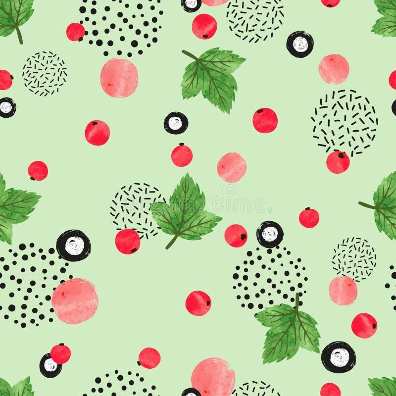 Seamless Red Berry Pattern. Vector Abstract Background with Watercolor ...