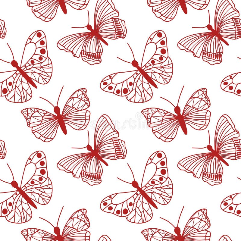 Seamless Red Butterfly Pattern on White Background Stock Illustration ...