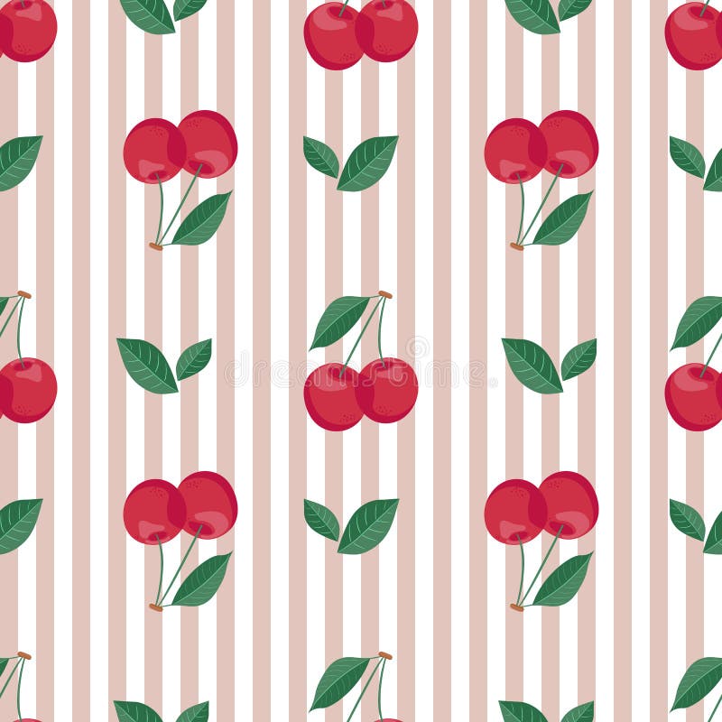 Seamless Red Cherry Pattern Design, Flat Cherry Pattern Stock Vector ...