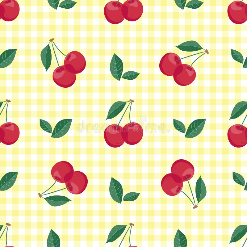 Seamless Red Cherry Pattern Design, Flat Cherry Pattern Stock ...