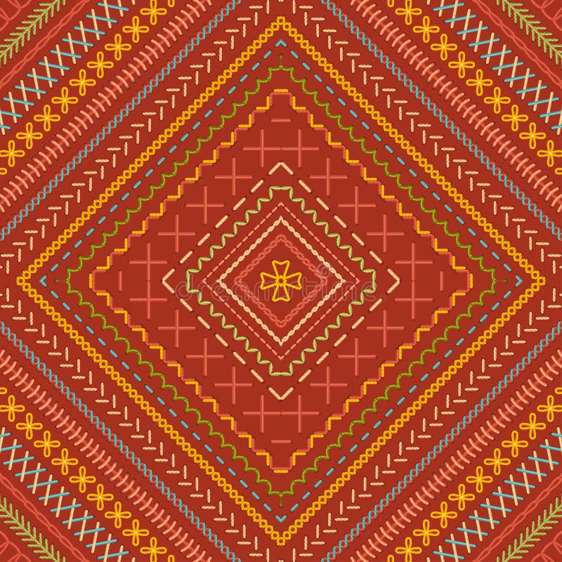 Seamless Red Ethnic Pattern. Stock Vector - Illustration of bright ...