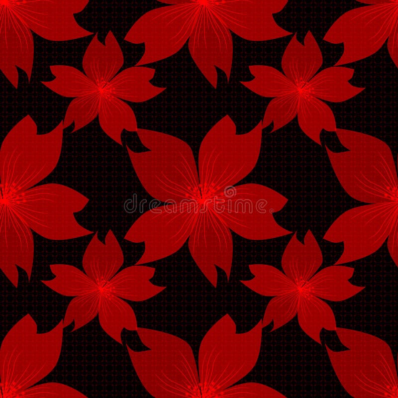 Seamless Red Floral Pattern on Black Stock Illustration - Illustration ...
