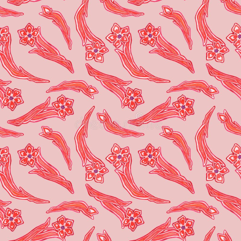 Seamless Red Flower Pattern on Pink. Watercolor. Stock Illustration ...