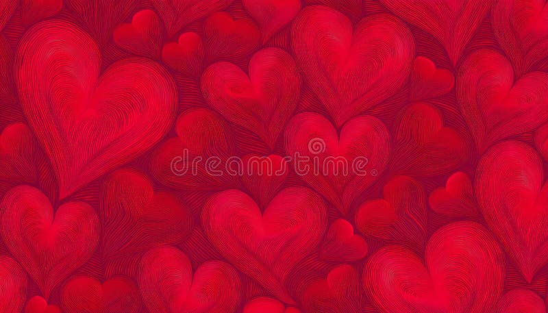 Elegant Red Hearts Seamless Pattern on Dark Red Background Stock ...