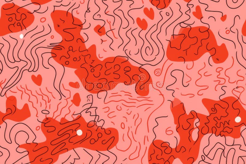 Seamless Red Line Doodle Pattern with Basic Shapes, Perfect for ...