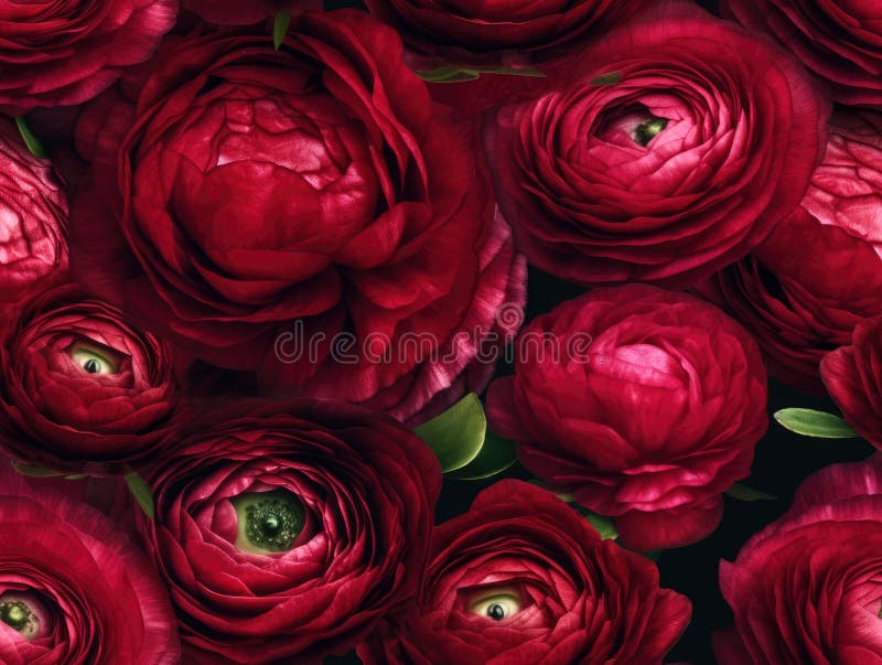 Seamless Red Ranunculus Rose Flowers Pattern. Generative Ai Stock ...