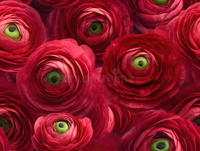 Seamless Red Ranunculus Rose Flowers Pattern. Generative Ai Stock ...