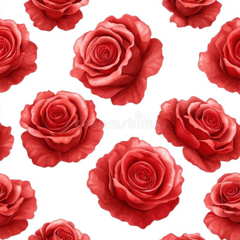 Seamless Red Rose Pattern on White Background Stock Illustration ...