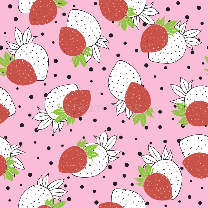 Seamless Red and White Strawberry on Pink Background Vector Design ...