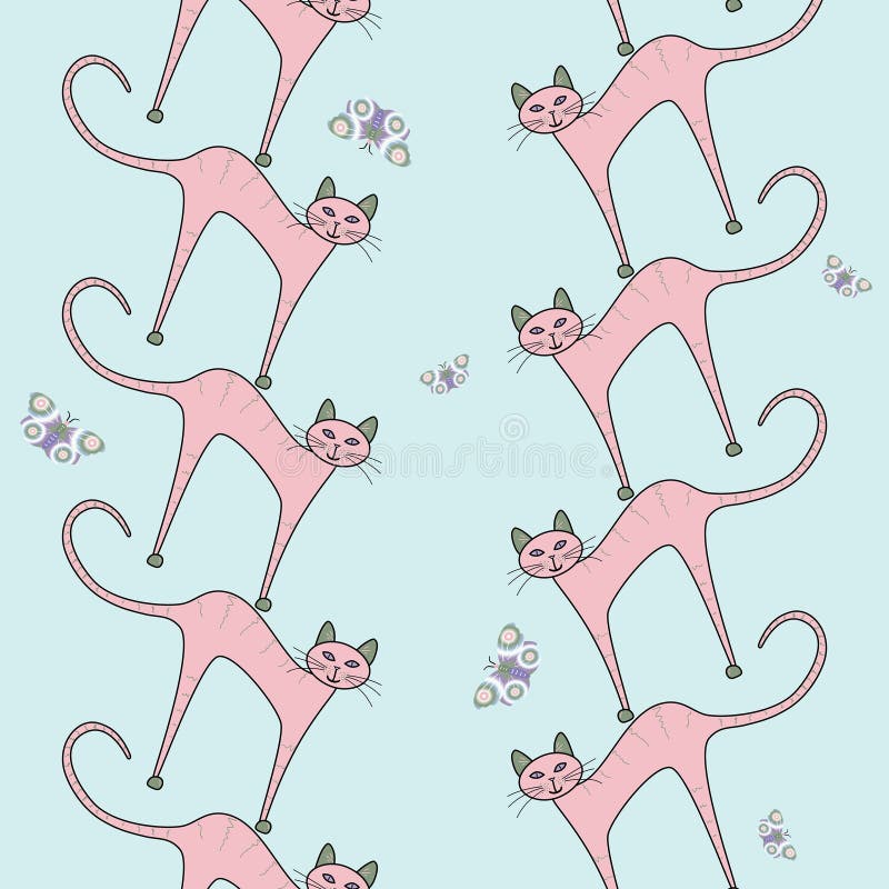 Seamless Repeat Cat and Butterfly Pattern Stock Vector - Illustration ...