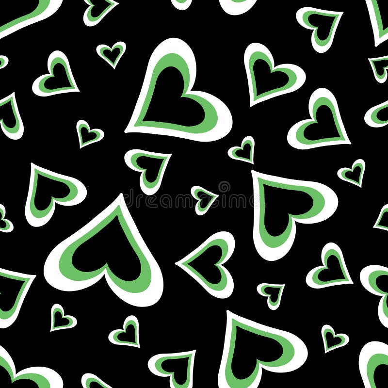 Seamless Repeat Heart Pattern Green White and Black Stock Vector ...