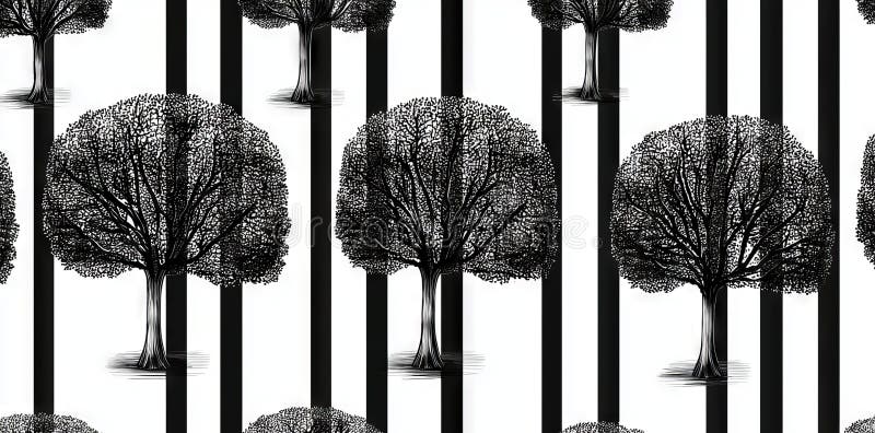 Seamless Repeat Natural Black and White Striped Tree Pattern Stock ...