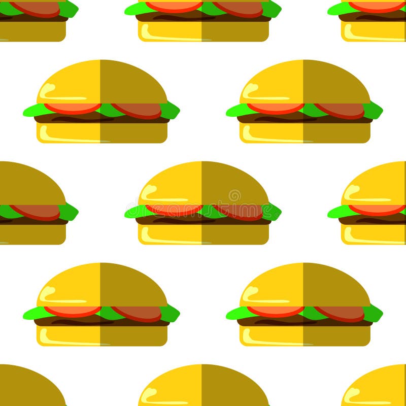 Seamless Repeat Pattern with Burger on White Background, Vector ...