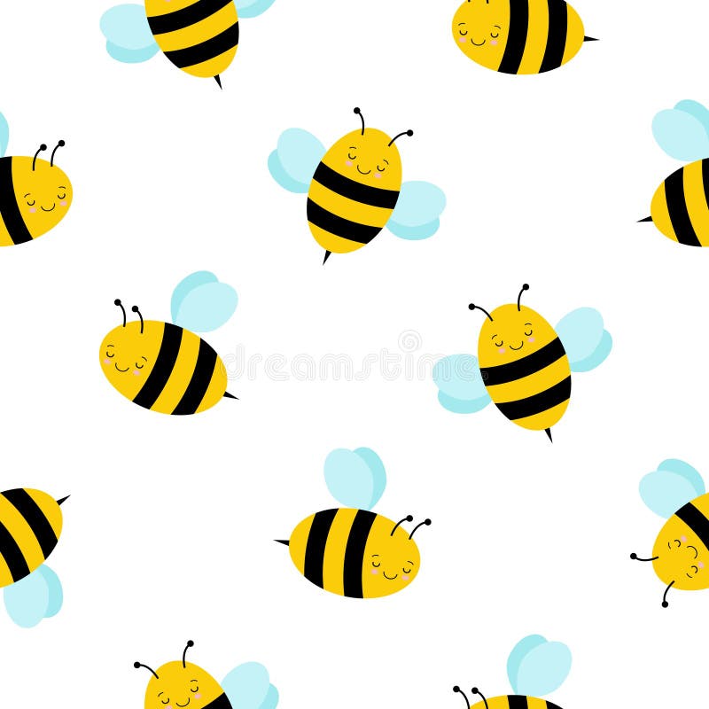 Seamless Repeat Pattern with Cute Cartoon Flying Bumble Bees Background ...