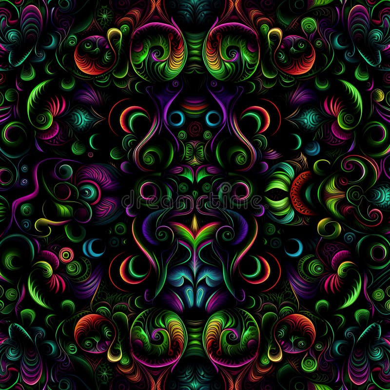 Seamless Repeat Pattern Design. Bright Colorful Shapes on Black ...