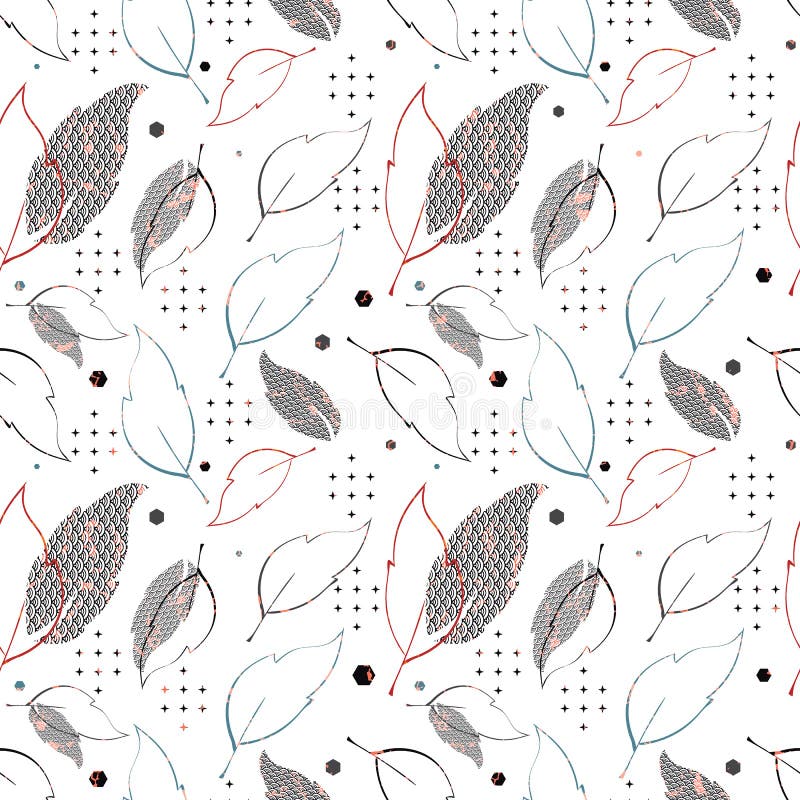 Seamless Repeat Pattern with Leaves, Stars and Hexagons. Complex ...