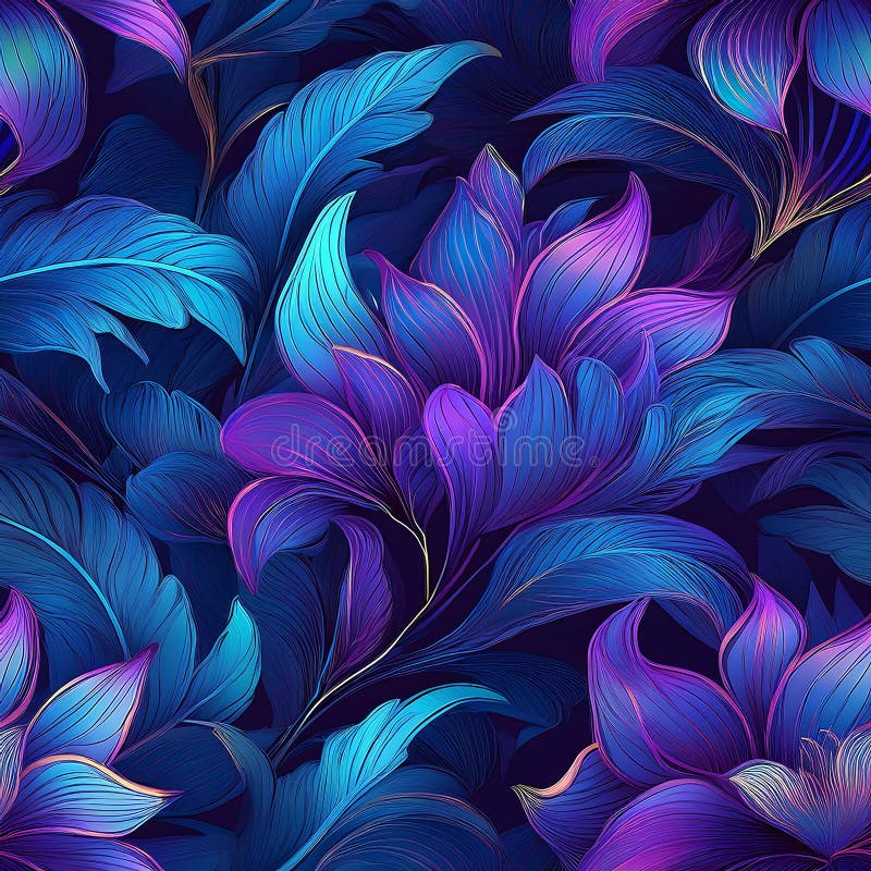 Stylized Blue Winged Flowers with Intricate Geometric Details in ...