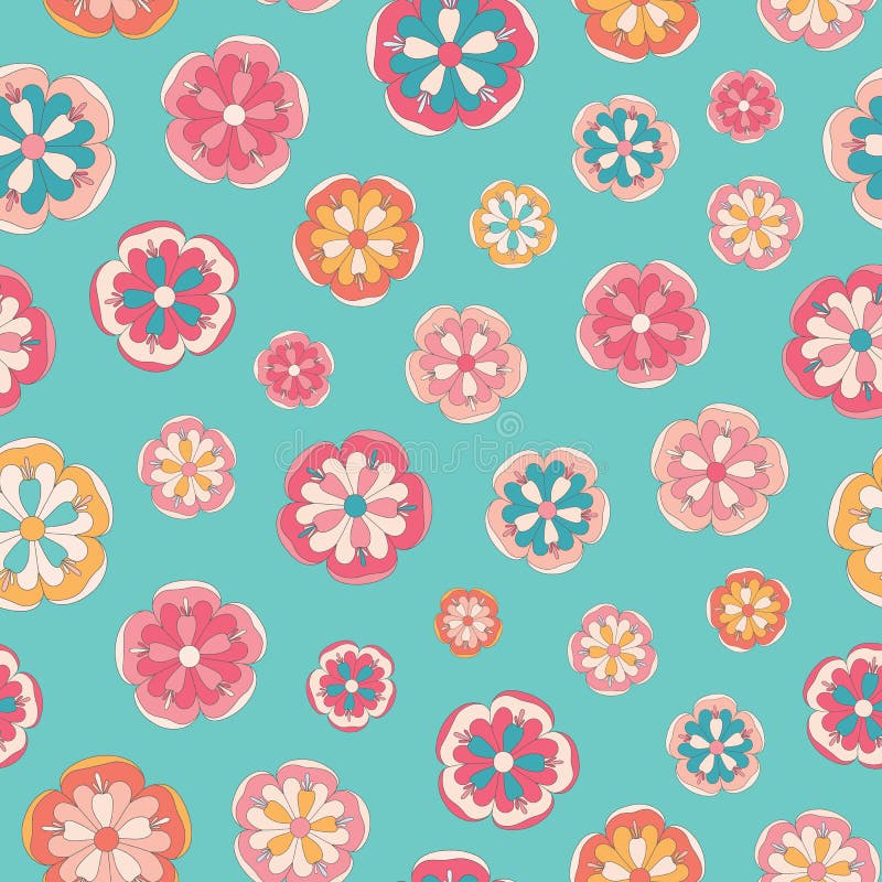 Seamless Repeat Pattern of Stylized Bright Colourful Flowers on a ...