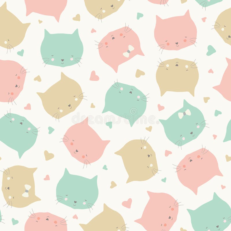 Seamless Repeat Pattern of Sweet Cat Faces in Pastel Colours. Vector ...