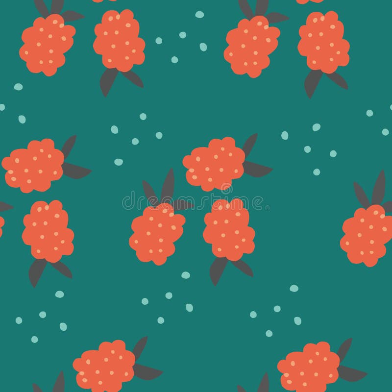 Seamless Repeat Vector Raspberry Pattern. with Blue Background Stock ...