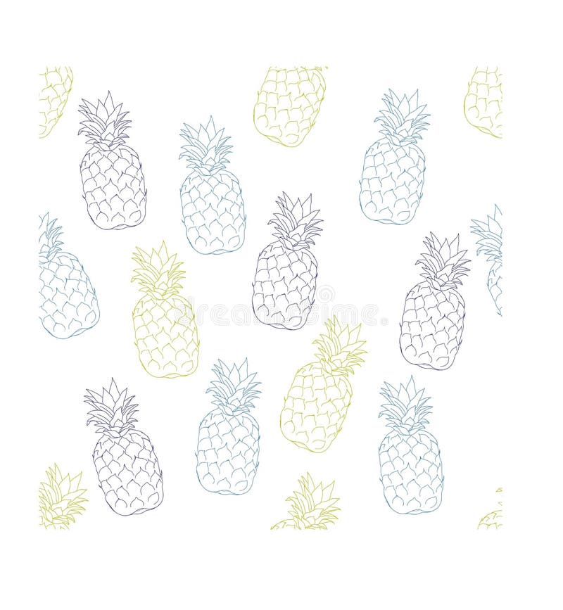 Seamless Repeatable Pattern with Pineapple Fruits Outline in Color ...
