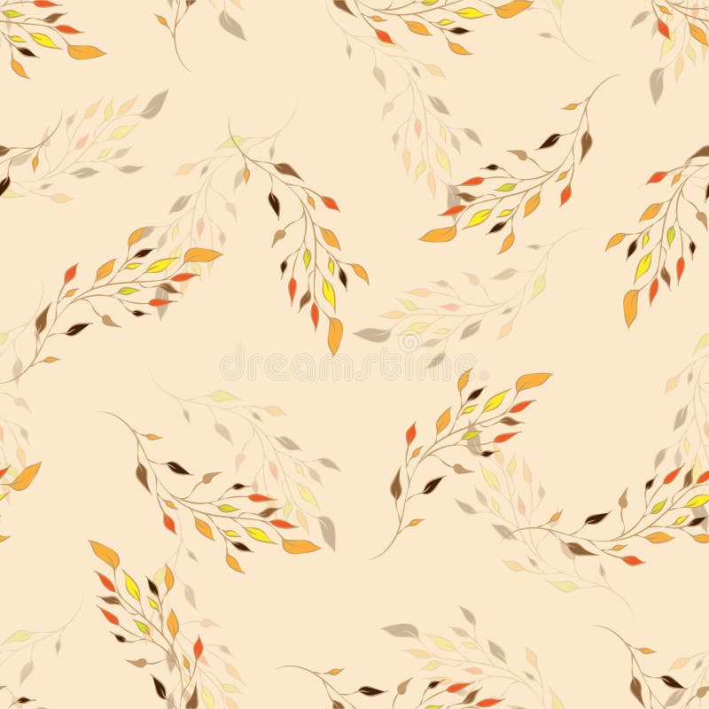 Seamless Repeating Autumn Pattern of Twigs and Leaves Stock Vector ...