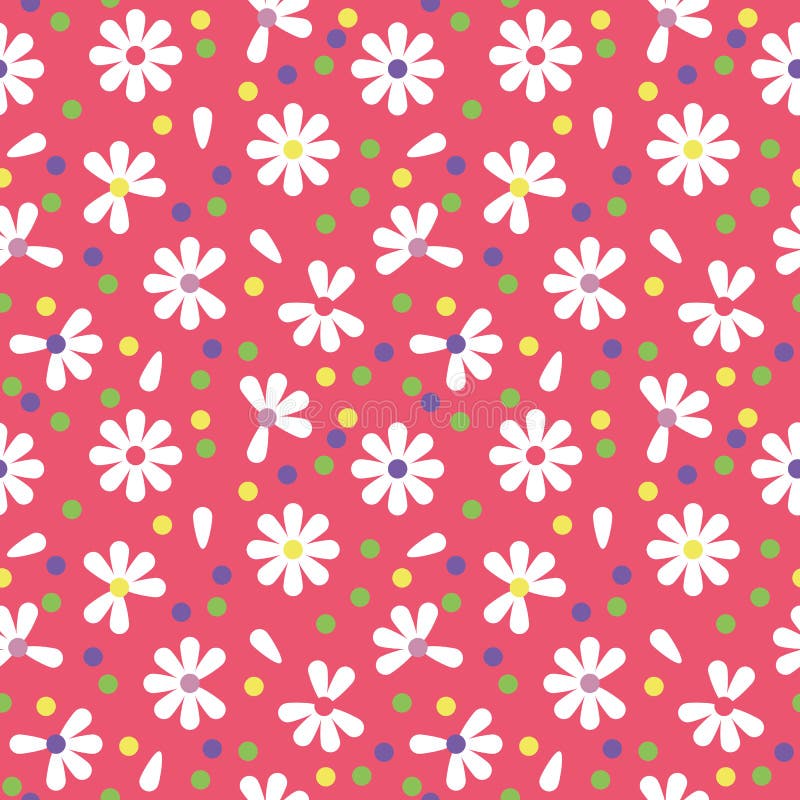 Seamless Repeating Illustration Floral Daisy Pattern on Pink Stock ...