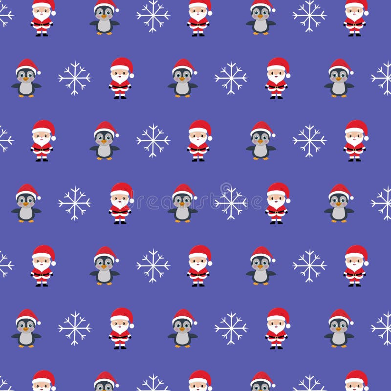 Seamless Repeating New Year Pattern of Penguins, Snowflakes and Santa ...