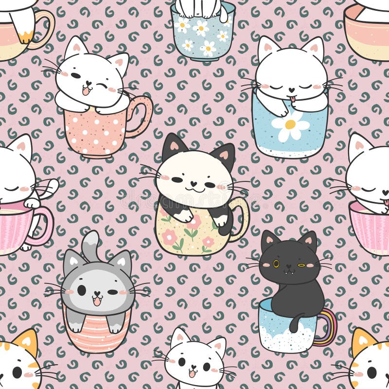 Seamless Repeating Pattern with Adorable Cute Cats Stock Illustration ...