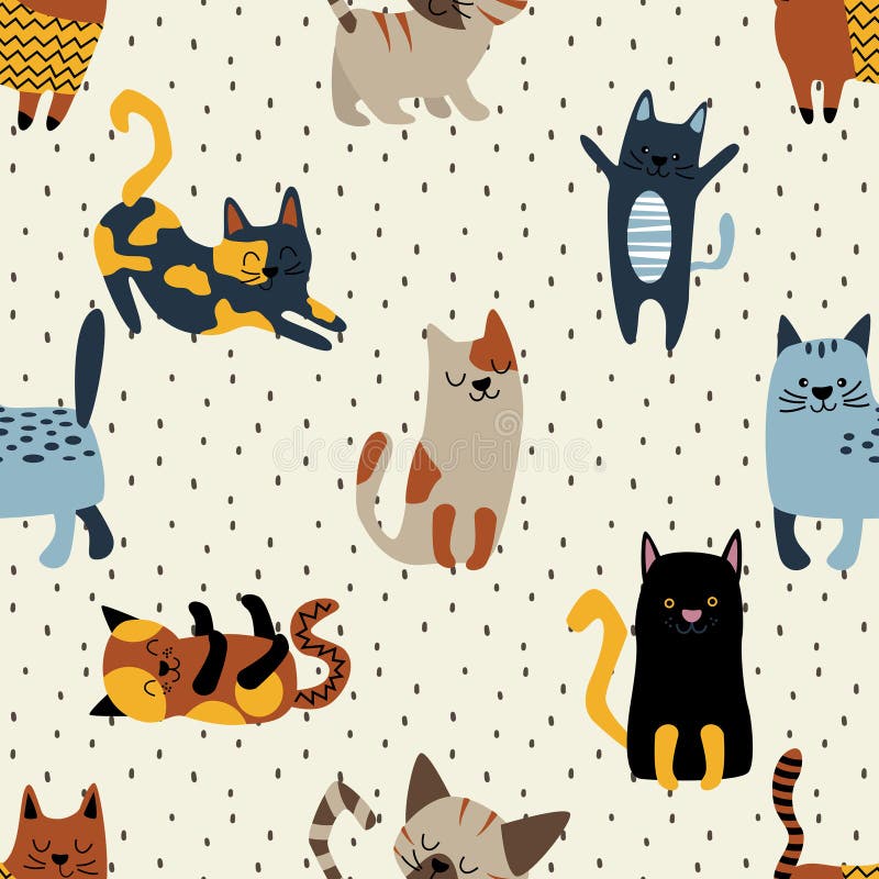 Seamless Repeating Pattern with Adorable Cute Cats Stock Illustration ...