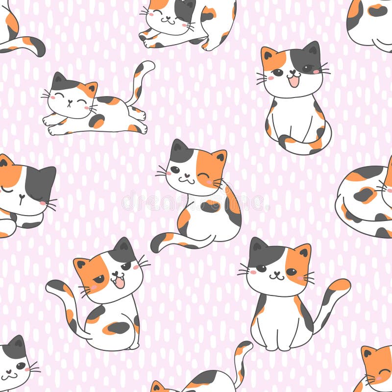 Seamless Repeating Pattern with Adorable Cute Cats Stock Illustration ...