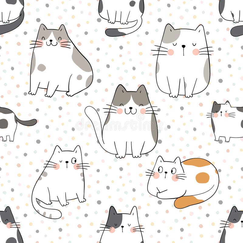Seamless Repeating Pattern with Adorable Cute Cats Stock Illustration ...