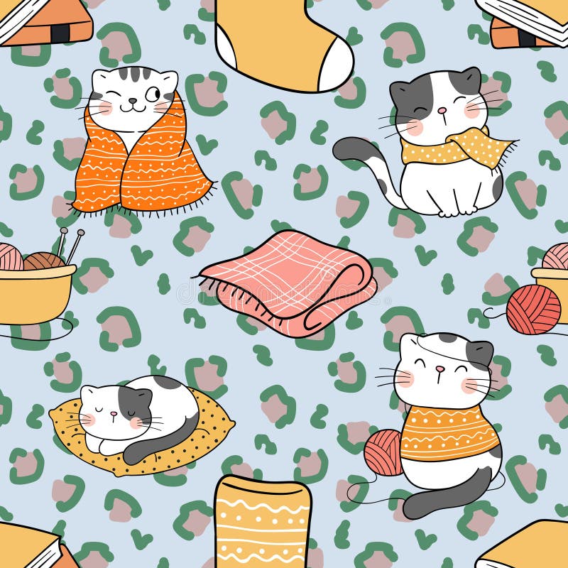 Seamless Repeating Pattern with Adorable Cute Cats Stock Illustration ...