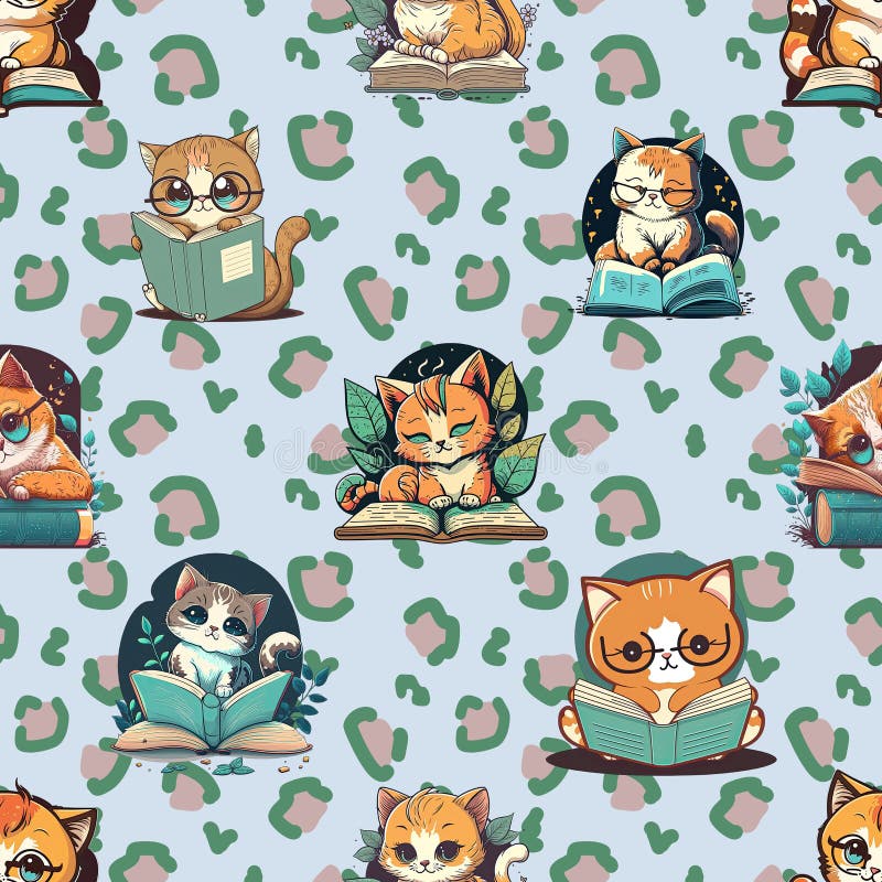 Seamless Repeating Pattern with Adorable Cute Cats Stock Illustration ...