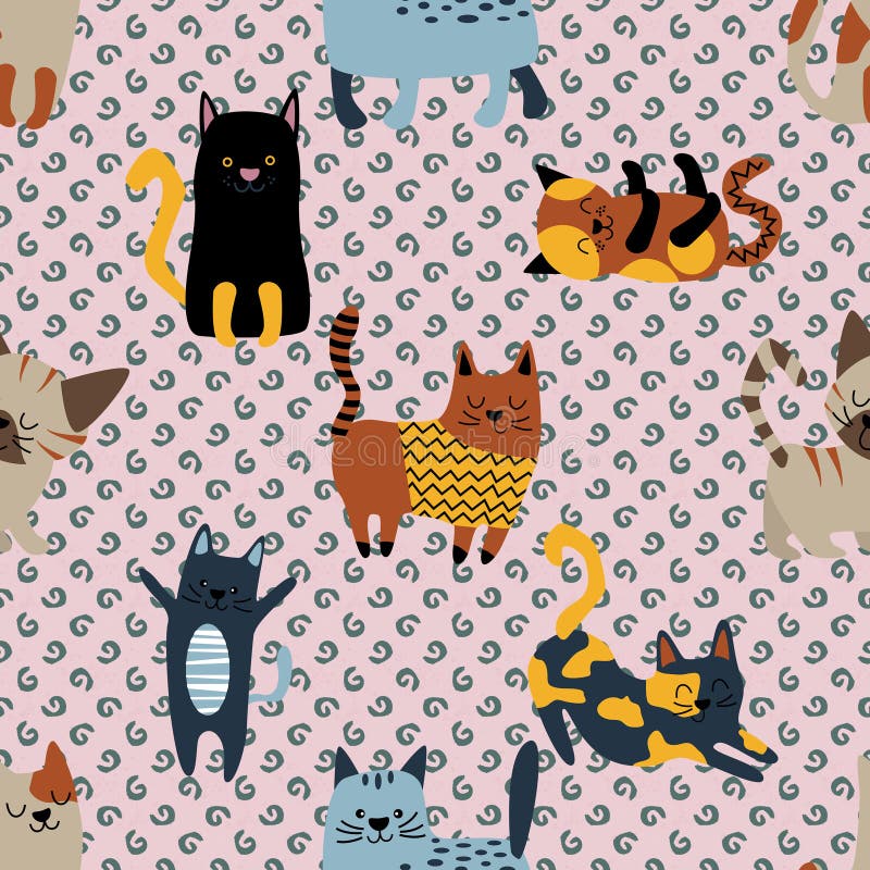 Seamless Repeating Pattern with Adorable Cute Cats Stock Illustration ...