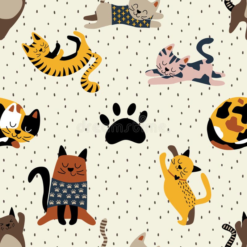 Seamless Repeating Pattern with Adorable Cute Cats Stock Illustration ...