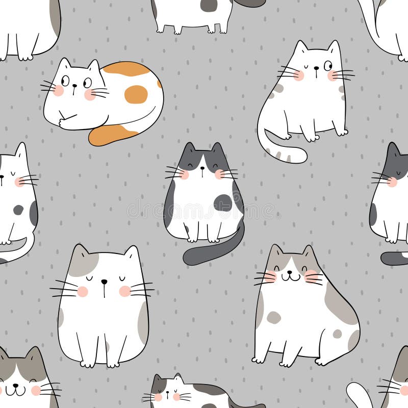 Seamless Repeating Pattern with Adorable Cute Cats Stock Illustration ...