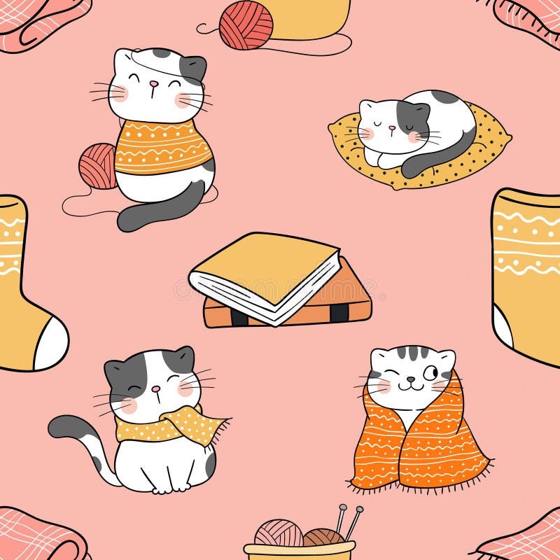 Seamless Repeating Pattern with Adorable Cute Cats Stock Illustration ...