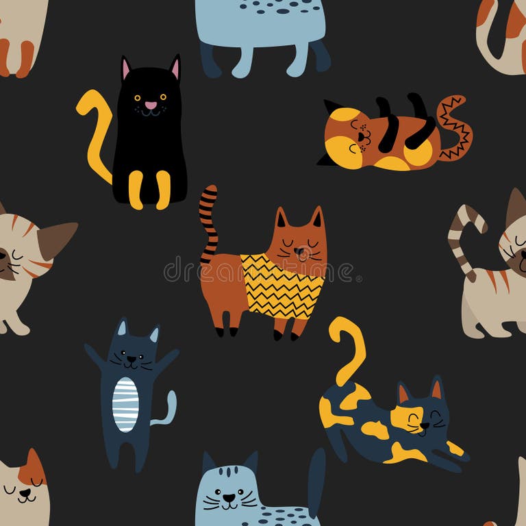 Seamless Repeating Pattern with Adorable Cute Cats Stock Illustration ...