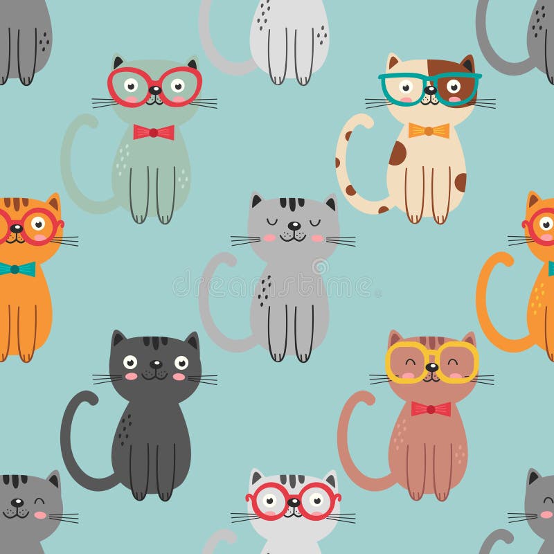 Seamless Repeating Pattern with Adorable Cute Cats Stock Illustration ...