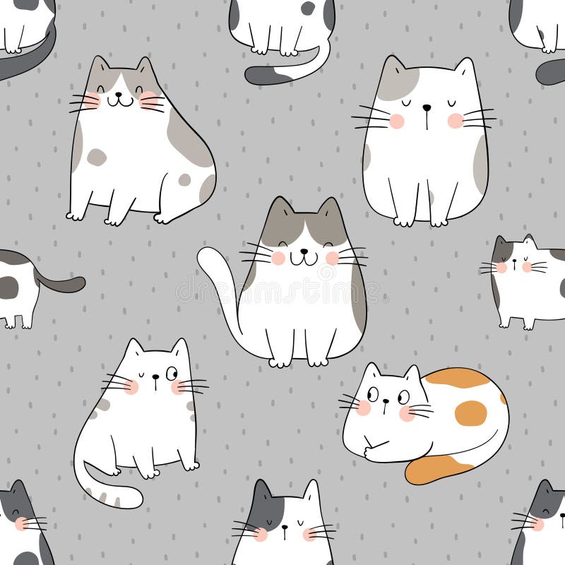 Seamless Repeating Pattern with Adorable Cute Cats Stock Illustration - Illustration of kitten ...