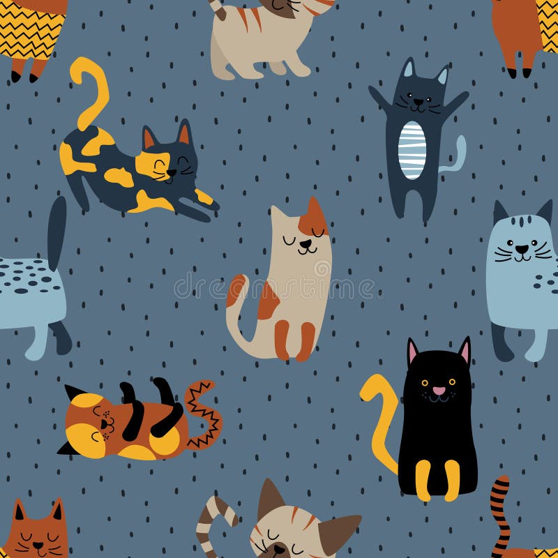 Seamless Repeating Pattern with Adorable Cute Cats Stock Illustration ...
