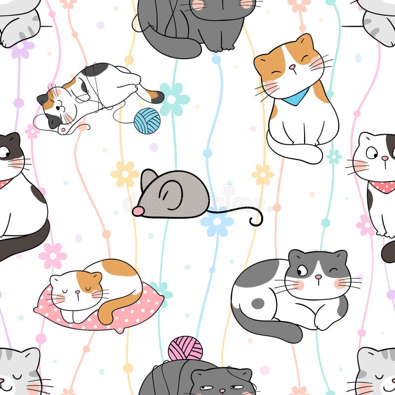 Seamless Repeating Pattern with Adorable Cute Cats Stock Illustration ...