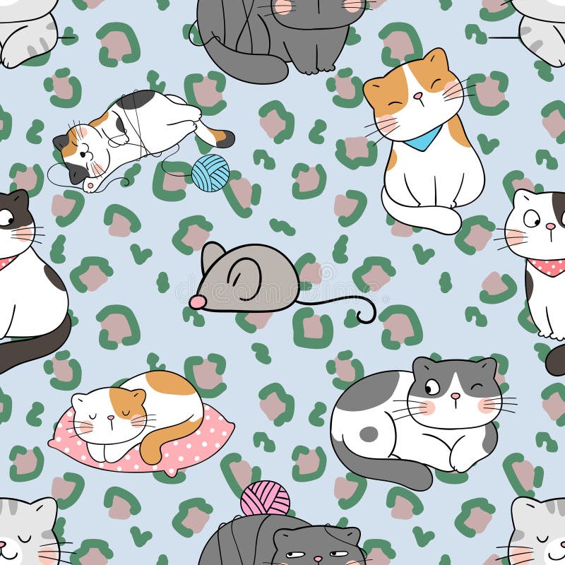 Seamless Repeating Pattern with Adorable Cute Cats Stock Illustration ...