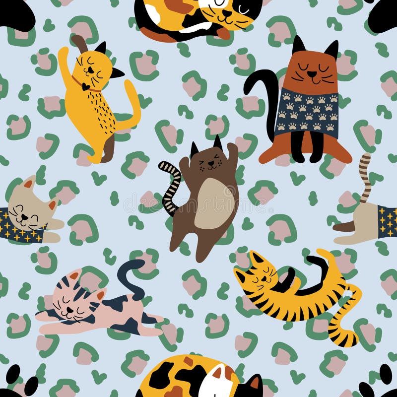 Seamless Repeating Pattern with Adorable Cute Cats Stock Illustration ...
