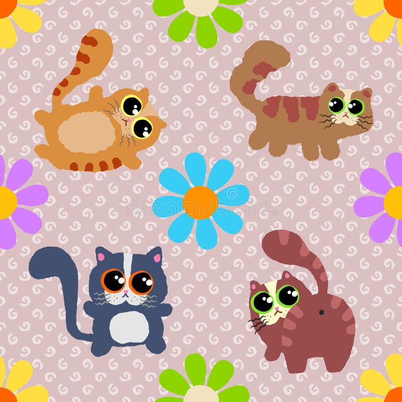 Seamless Repeating Pattern with Adorable Cute Cats Stock Illustration ...