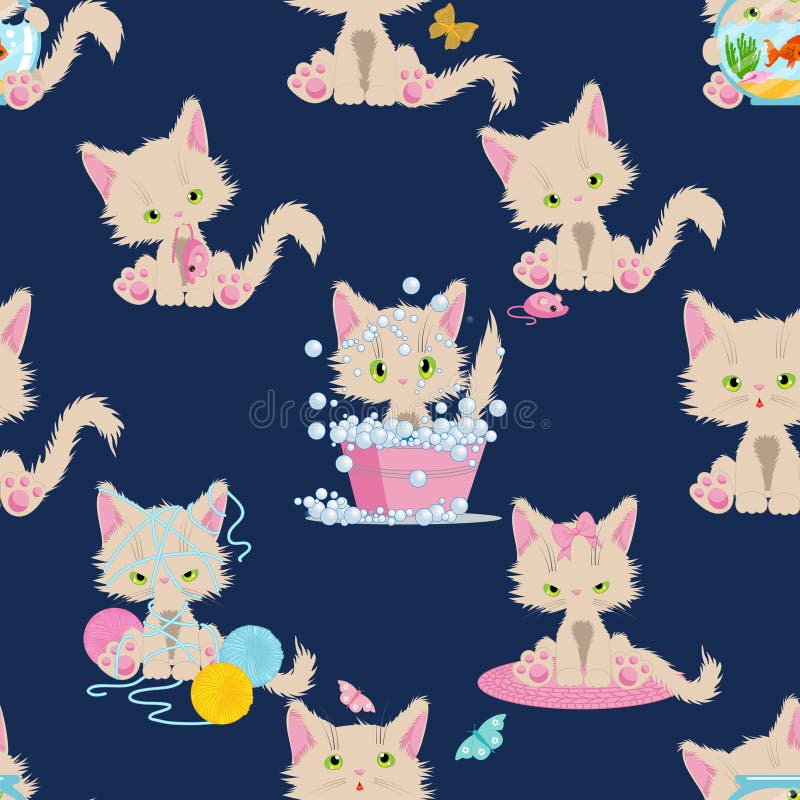 Seamless Repeating Pattern with Adorable Cute Cats Stock Illustration ...