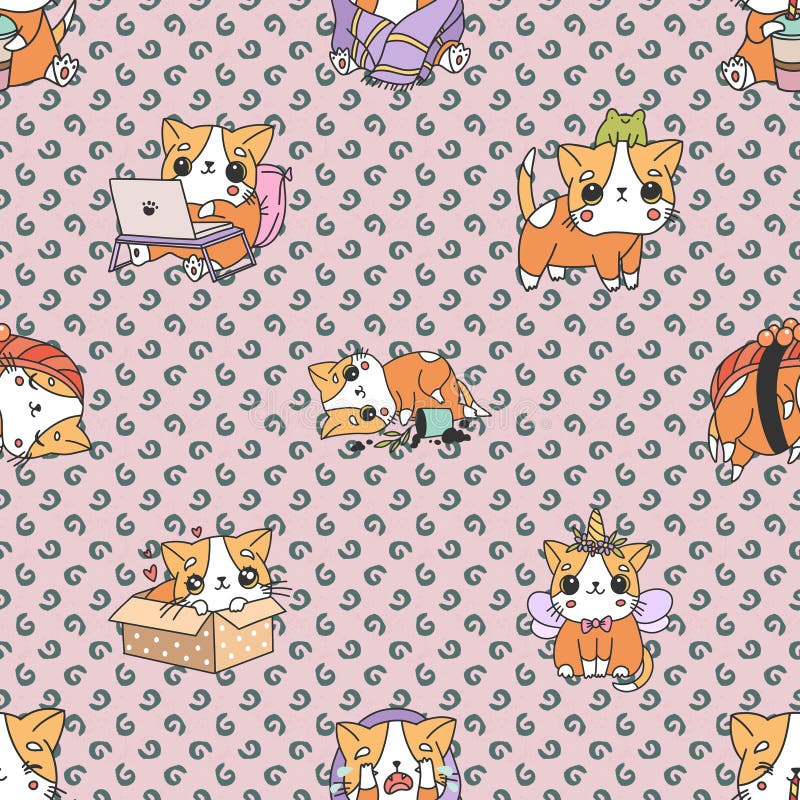 Seamless Repeating Pattern with Adorable Cute Cats Stock Illustration ...
