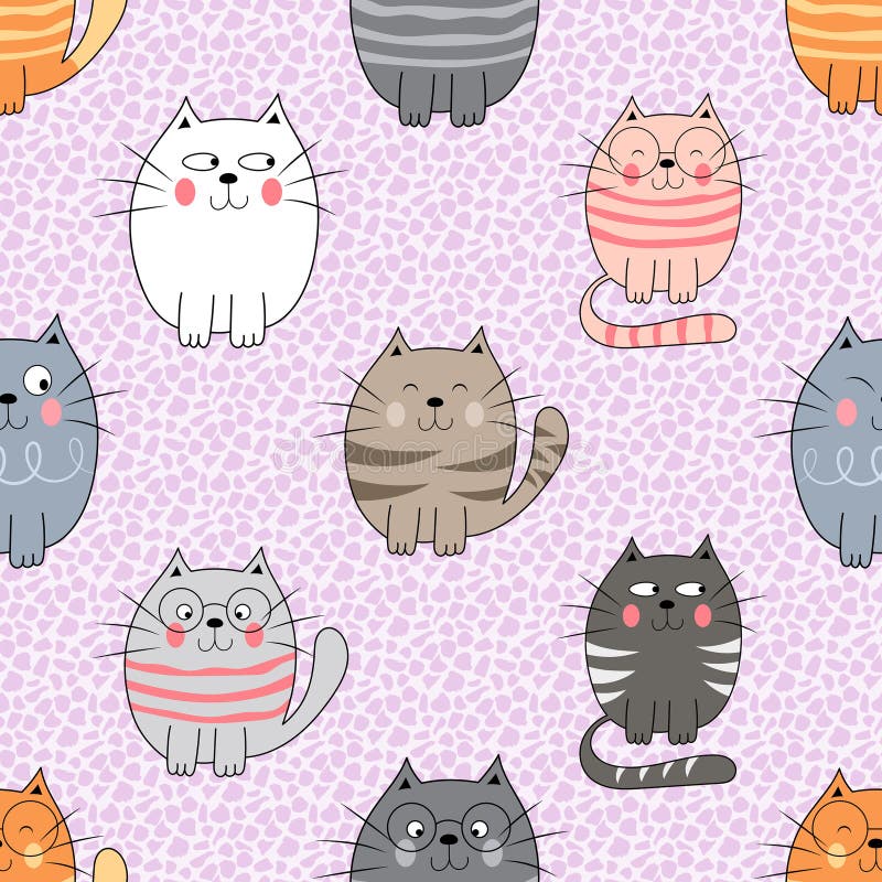 Seamless Repeating Pattern with Adorable Cute Cats Stock Illustration ...