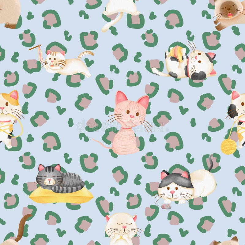 Seamless Repeating Pattern with Adorable Cute Cats Stock Photo - Image ...